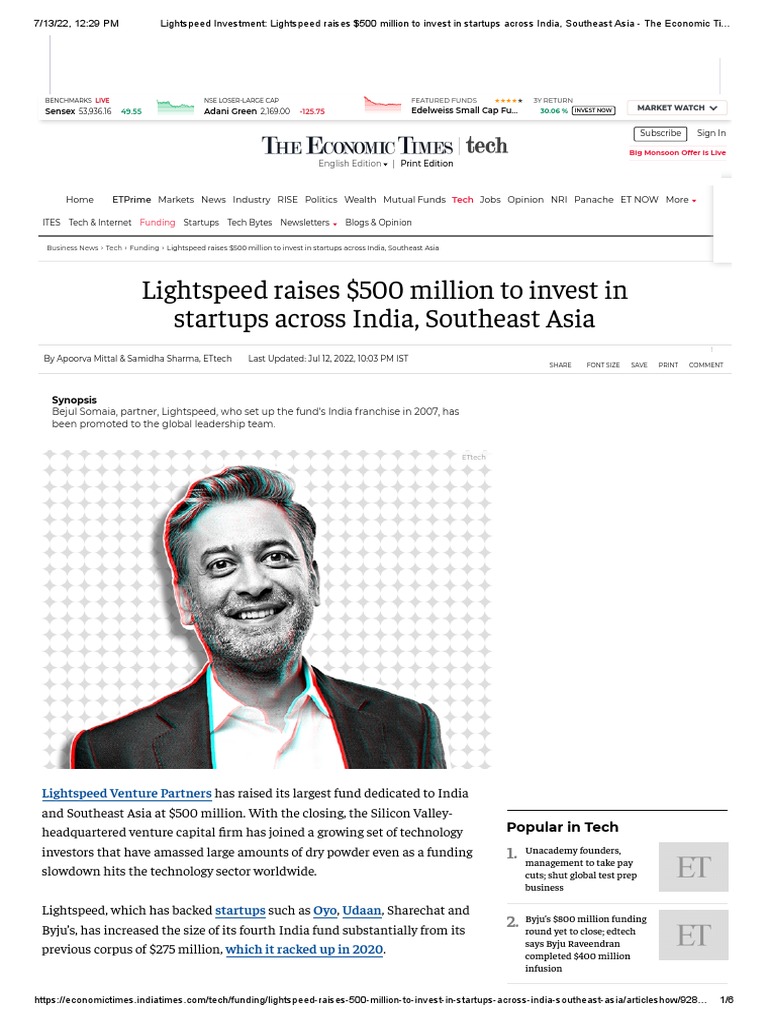 Lightspeed Raises $500 Million To Invest in Startups Across India ...