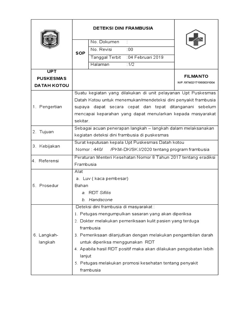 Sop Frambusia Ukm 2019 | PDF | Pengembangan Diri | Sains & Matematika