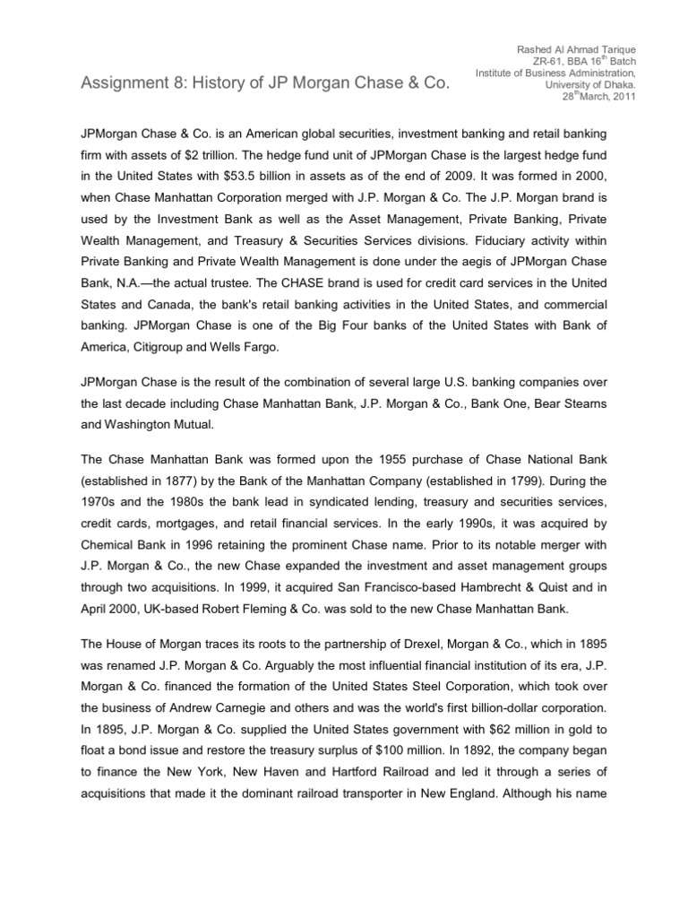 History of J.P. Morgan Chase Bank | PDF | Jp Morgan Chase | Chase Bank