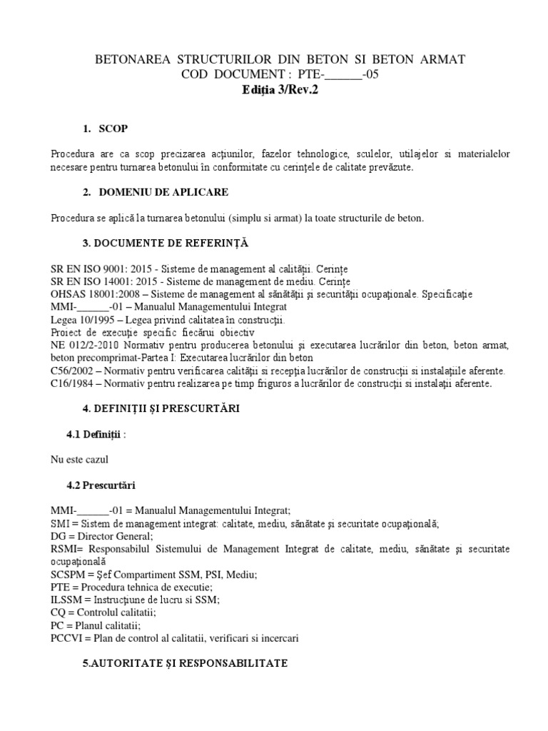 Betonarea Structurilor Din Beton Si Beton Armat | PDF