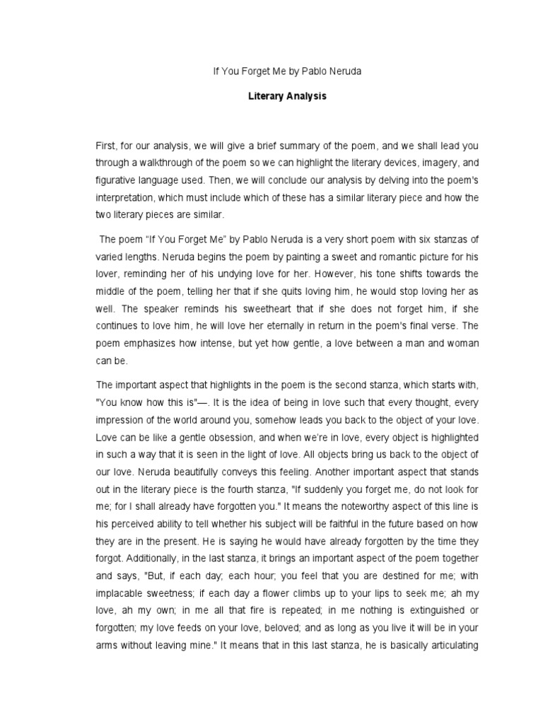 Literary Critique About The Poem of If You Forget Me by Pablo Neruda ...