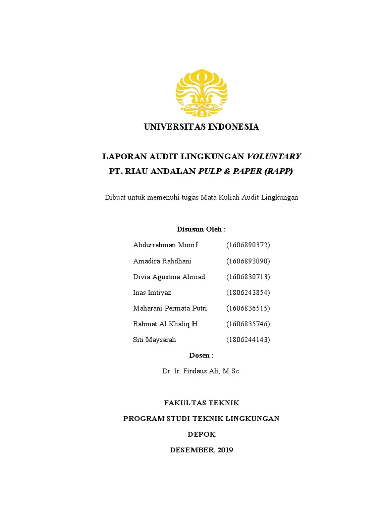 Laporan Audit Lingkungan - Kelompok 5 - PT. Riau Andalan Pulp - Paper | PDF