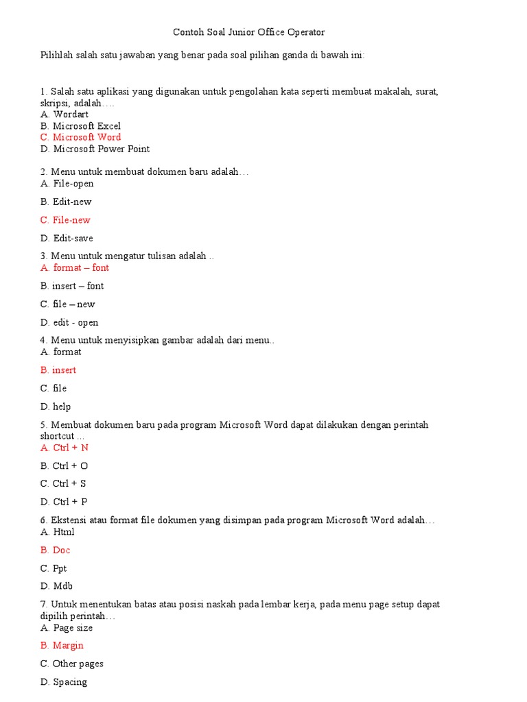 Contoh Soal Junior Office Operator | PDF