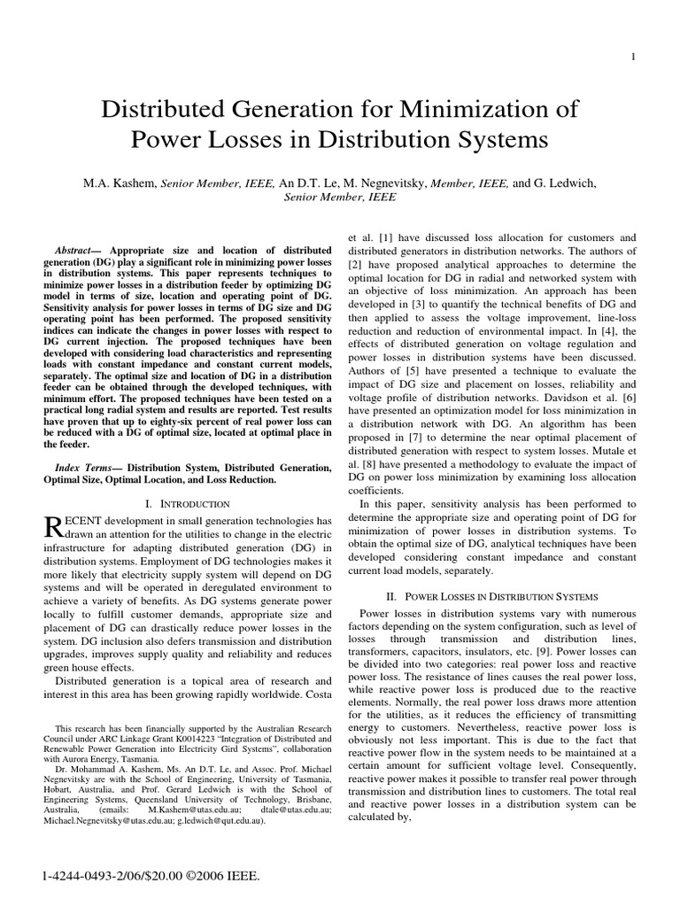 Distributed Generation For Minimization Of Power Losses In Distribution Systems Pdf Electric