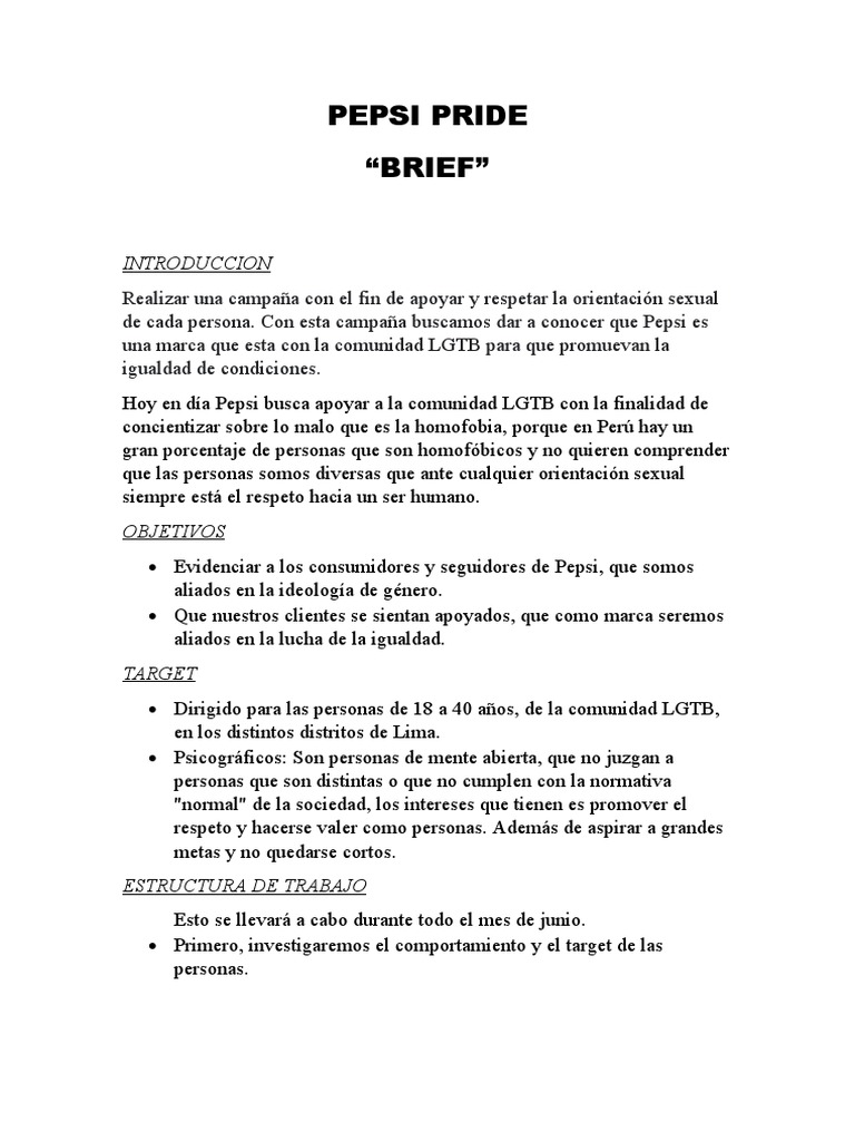 Brief - PEPSI PRIDE | PDF | Pepsi | Homofobia