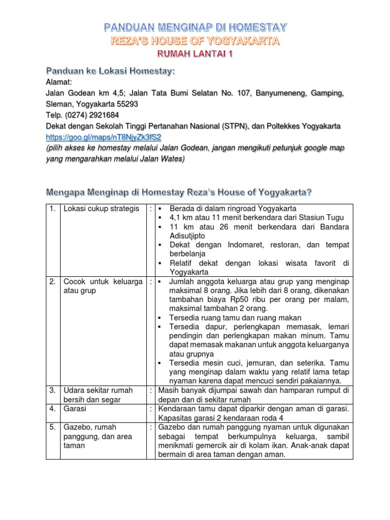 Panduan Menginap Di Homestay Yogyakarta Lantai 1 - Rev 24 Nov 2020 | PDF