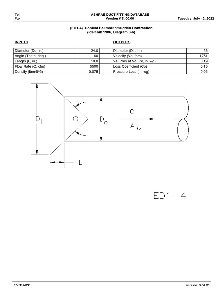 Conical Bellmouth Loss Coefficient Data | PDF