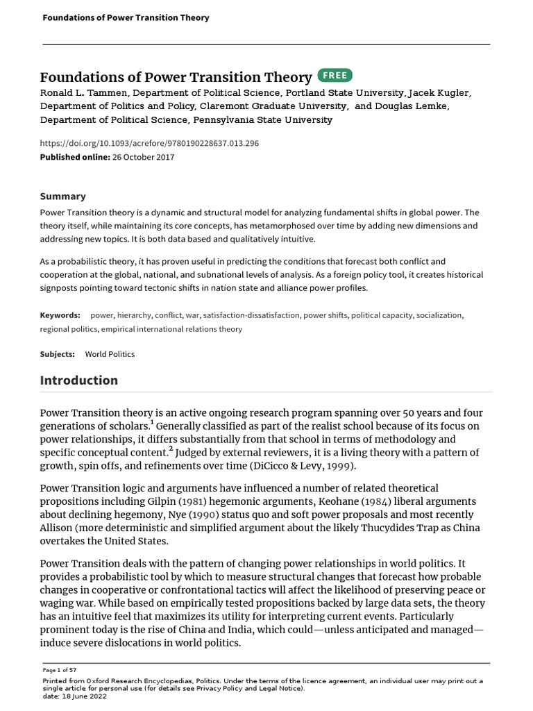 Foundations of Power Transition Theory | PDF | Hegemony | Economic Growth