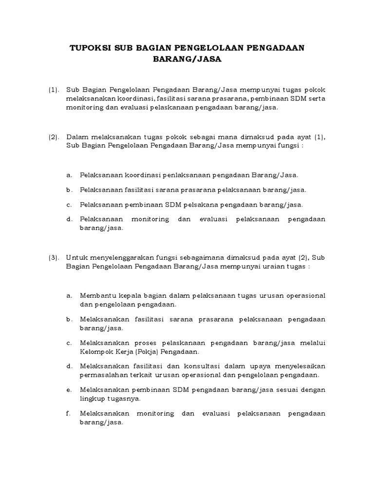 Tupoksi Sub Bagian Pengelolaan Pengadaan Barang | PDF | Karier ...
