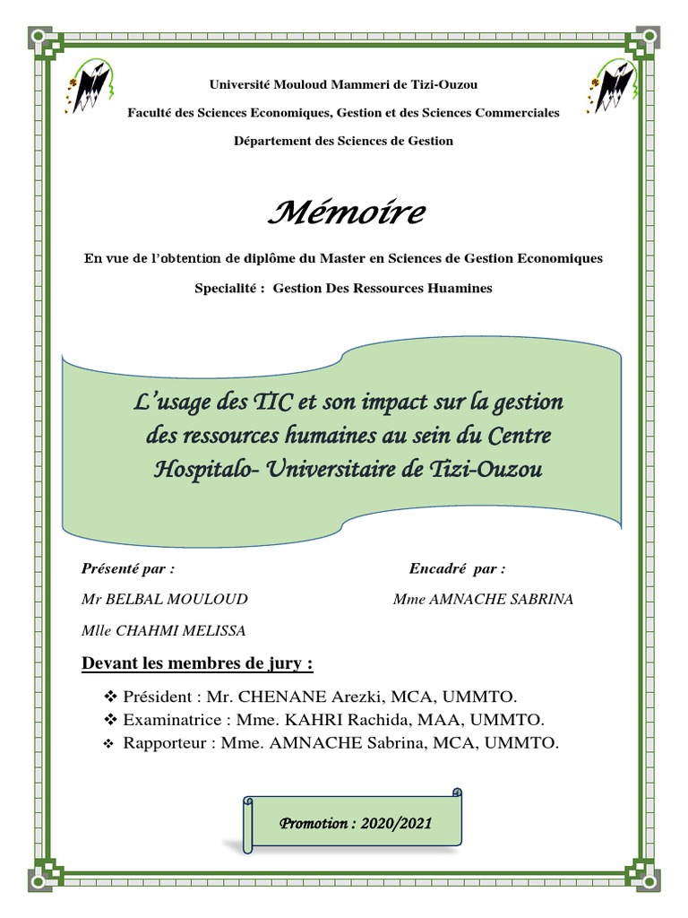 Mémoire Final Mouloud Belbal | PDF | Gestion des ressources humaines ...