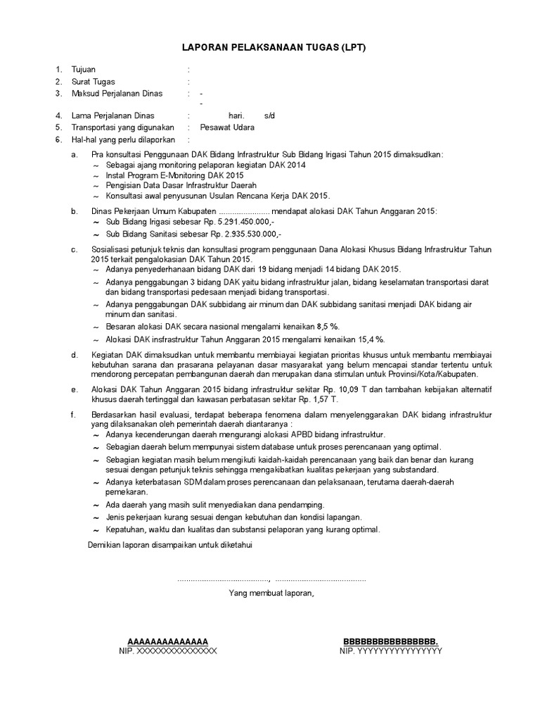 Contoh Surat LPT Dinas | PDF | Pengelolaan Keuangan & Uang