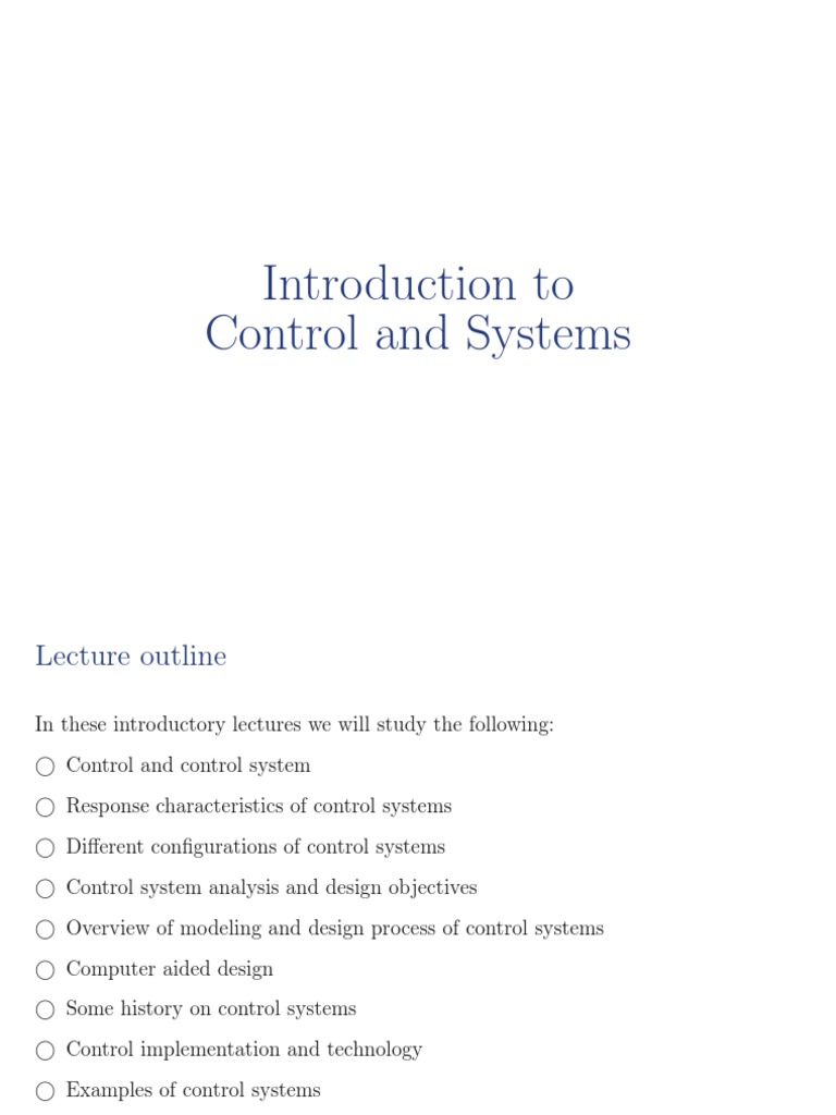 LECTURE NO.1 _ CONTROL SYSTEMS | PDF | Control Theory | Control System