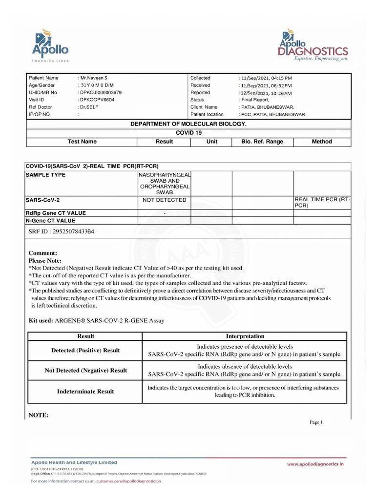RT-PCR-Report - Mr. Naveen S | PDF