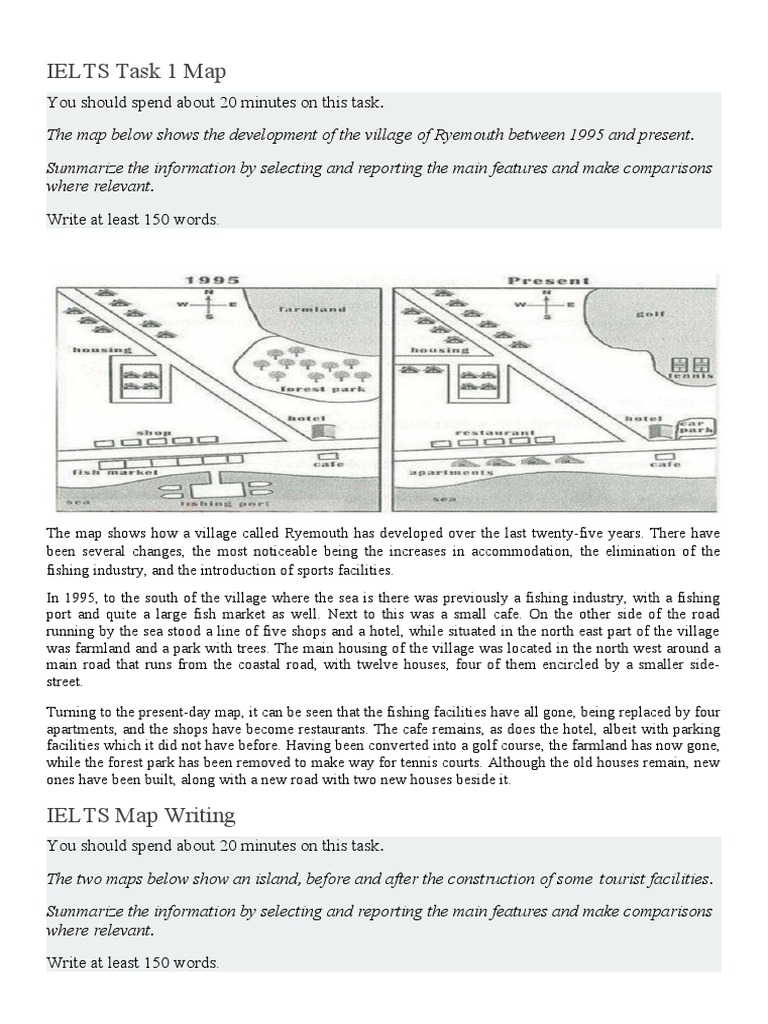 IELTS Task 1 Map: You Should Spend About 20 Minutes On This Task | PDF ...