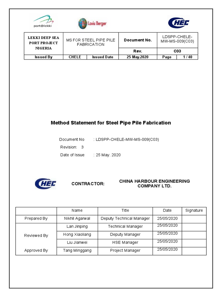 Method Statement For Steel Pipe Pile Fabrication Corrected | PDF ...