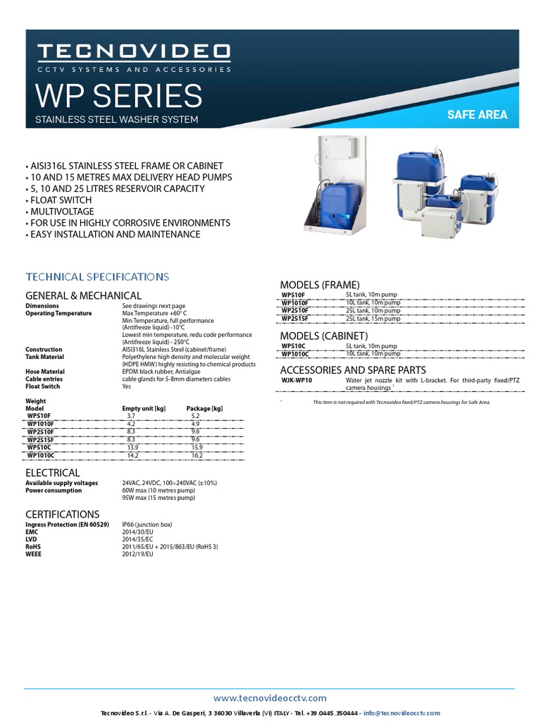 WP Series: Technical Specifications | PDF | Pump | Mechanical Engineering