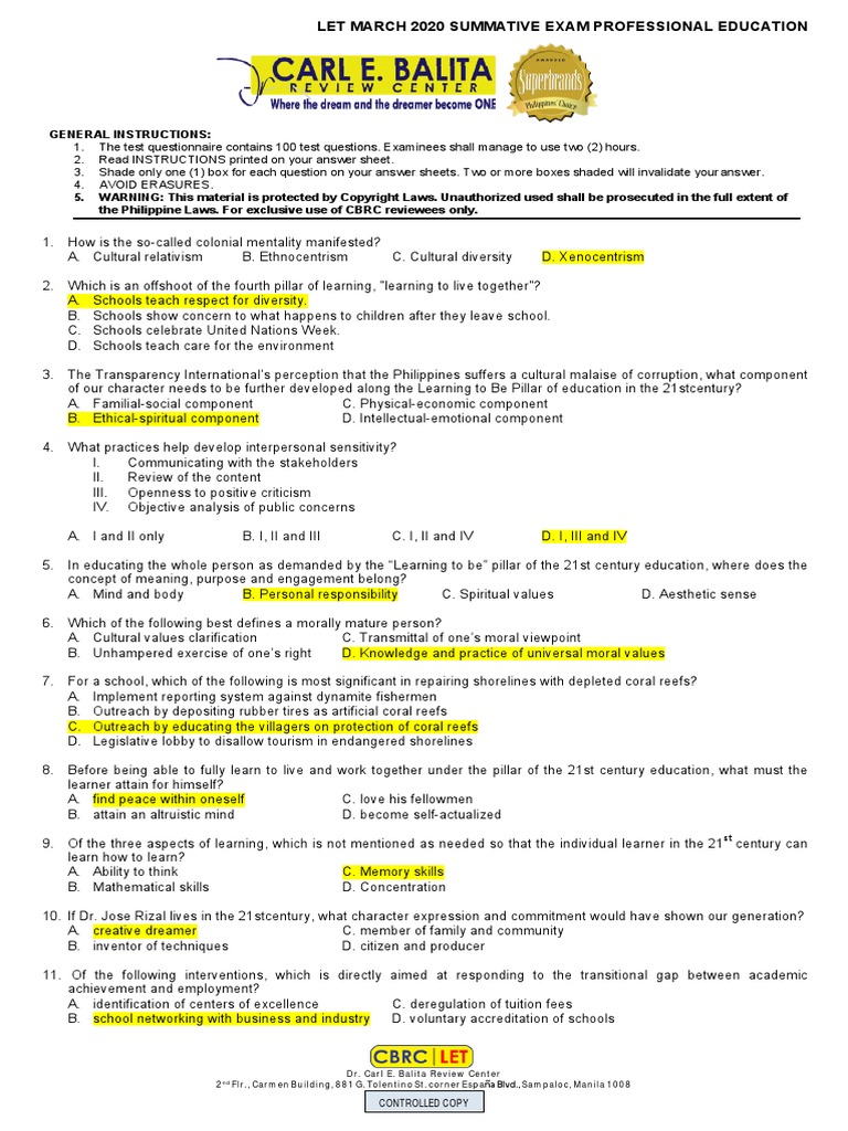 Letm20 Ans Form2 Profed | PDF | Educational Assessment | Teachers