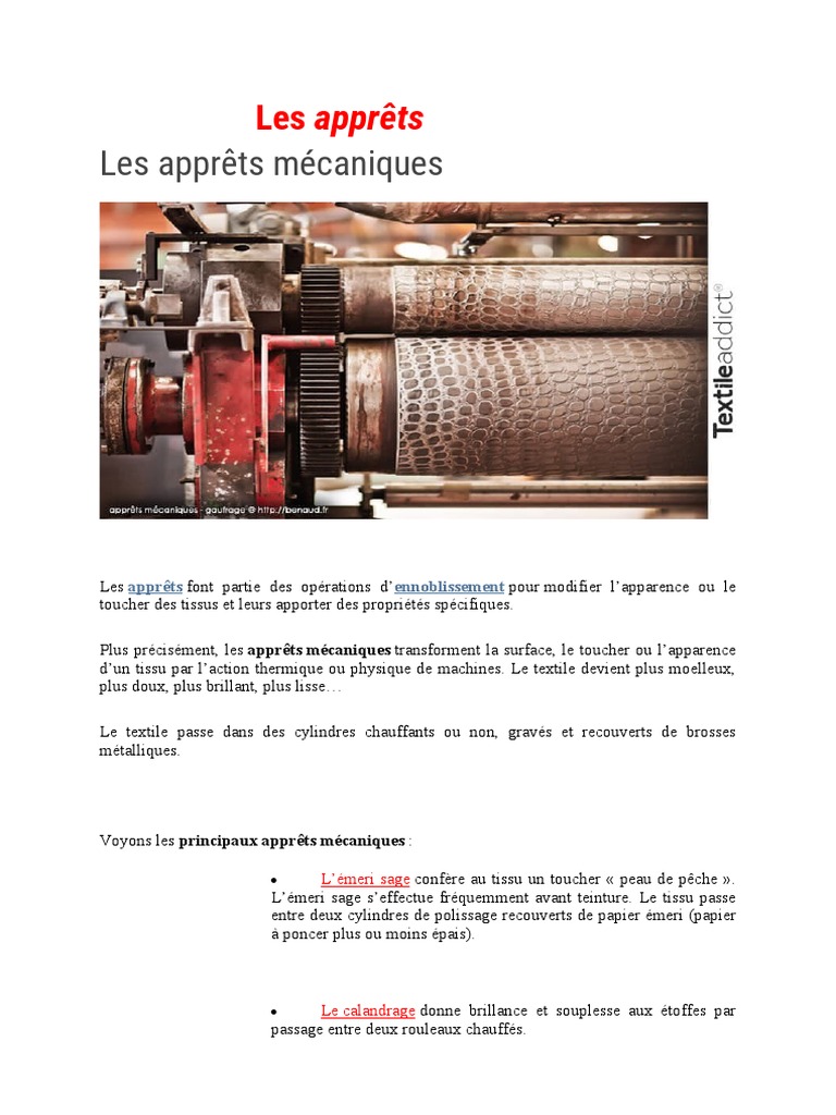 Apprêts textiles : techniques et types | PDF | Les textiles | Teinture