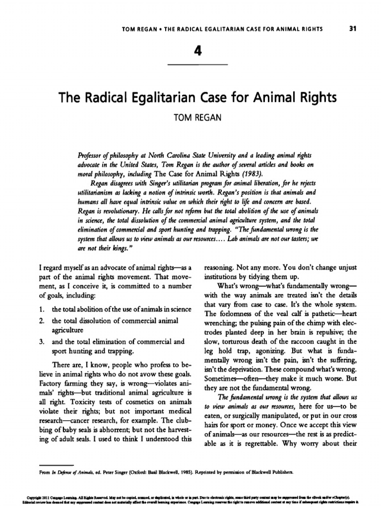 Tom Regan Radical Egalitarian Case For Animal Rights | PDF ...