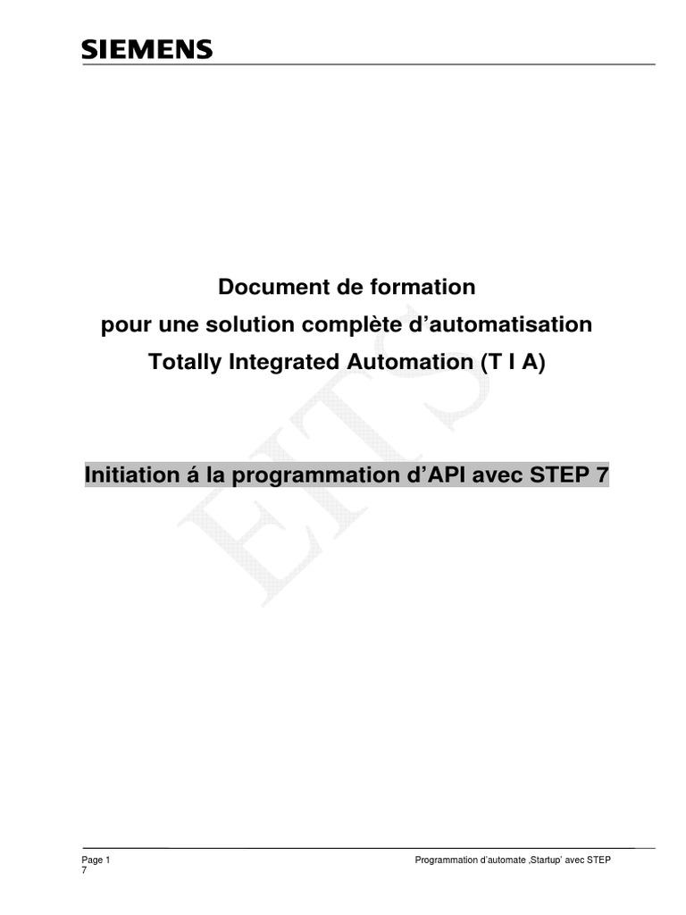 Initiation Á La Programmation d'API Avec STEP 7 | PDF | Automate programmable industriel ...