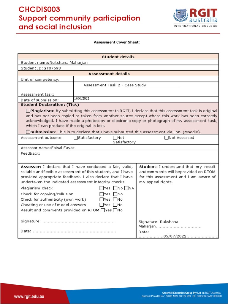 Chcdis003 Case Study | PDF | Disability | Accessibility