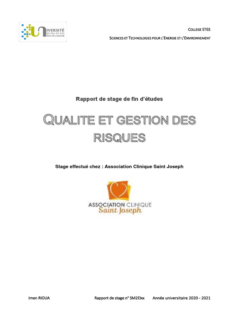 Rapport de Stage - Qualité Et Gestion Des Risques | PDF | Risque | Hôpital