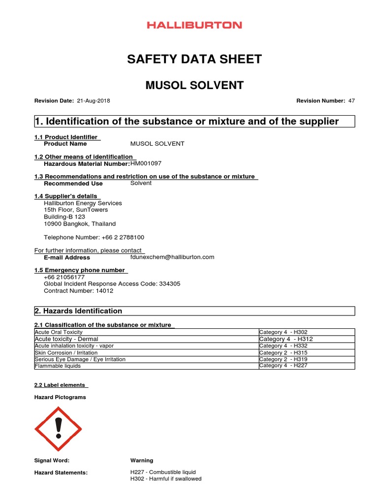 Safety Data Sheet: Musol Solvent | PDF | Firefighting | Personal ...