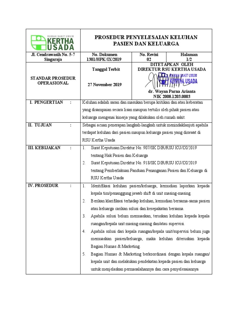 SPO Penyelesaian Komplain | PDF