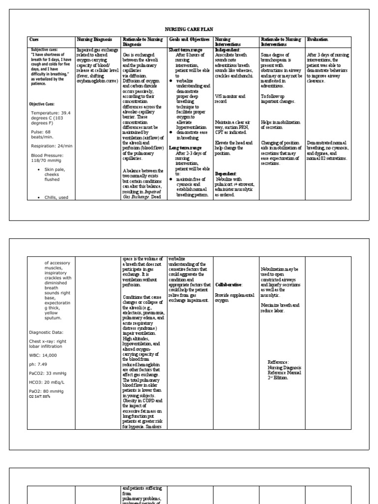 Nursing Care Plan for Breathing Difficulty | PDF | Breathing ...