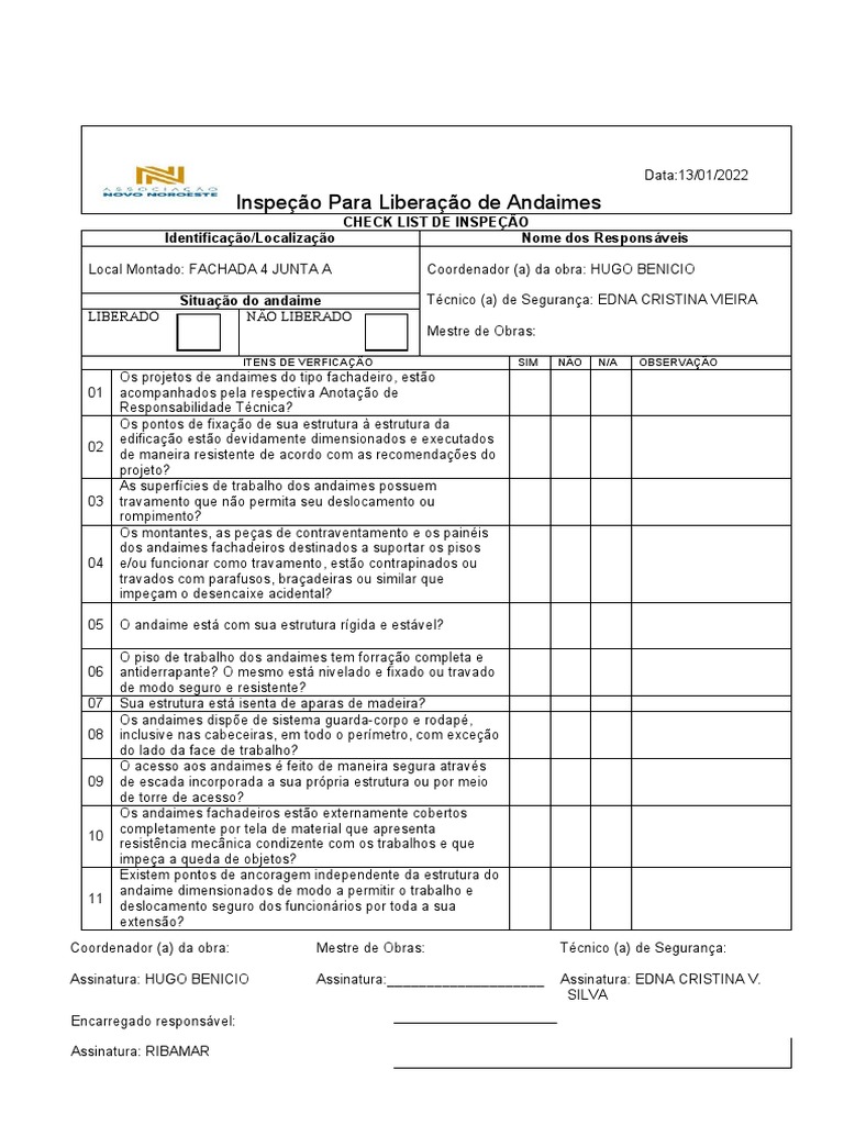 Check List Liberação de Andaime A | PDF