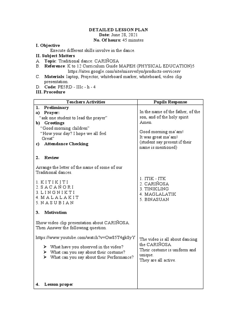 DETAILED LESSON PLAN in MC PEH | PDF | Behavior Modification