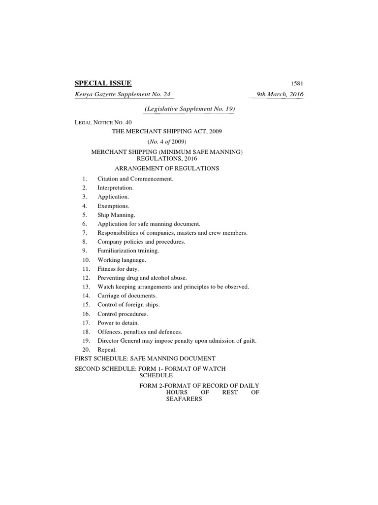 Merchant Shipping MINIMUM SAFE MANNING Regulations 2016 | PDF | Sailor ...