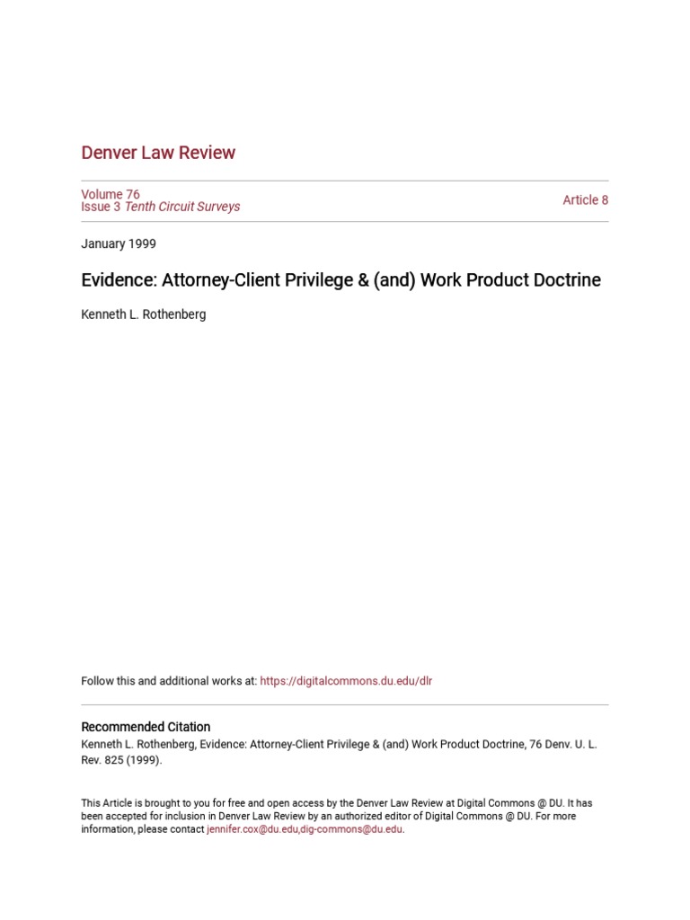 Evidence Attorney-Client Privilege & (And) Work Product Doctrine | PDF ...