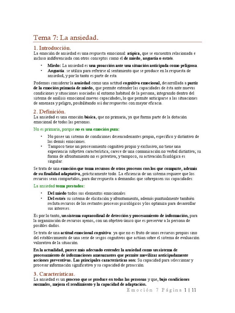 Tema 7 Psicologia de La Emocion Uned | PDF | Ansiedad | Las emociones