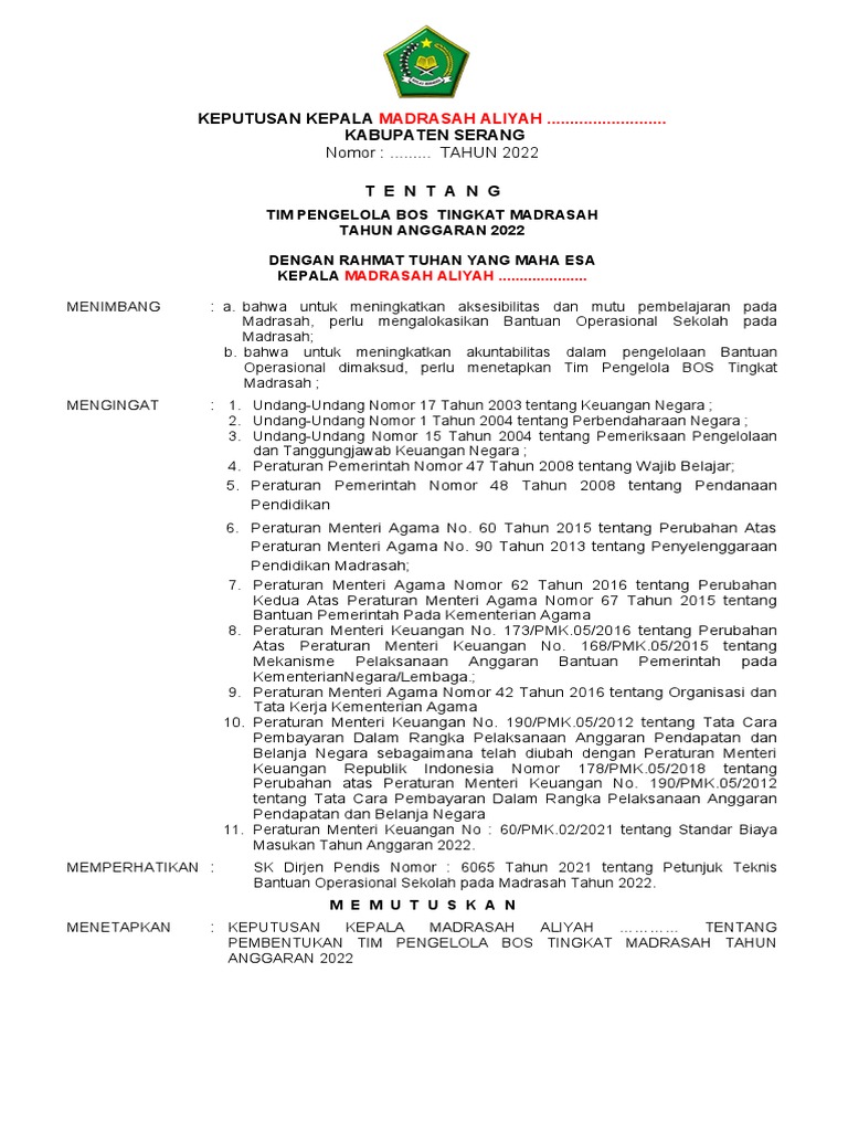 SK TIM BOS Madrasah | PDF