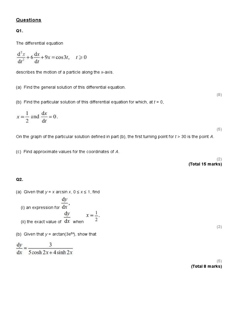 3) A Level Further Maths Further Calculus QP | PDF | Equations | Physics
