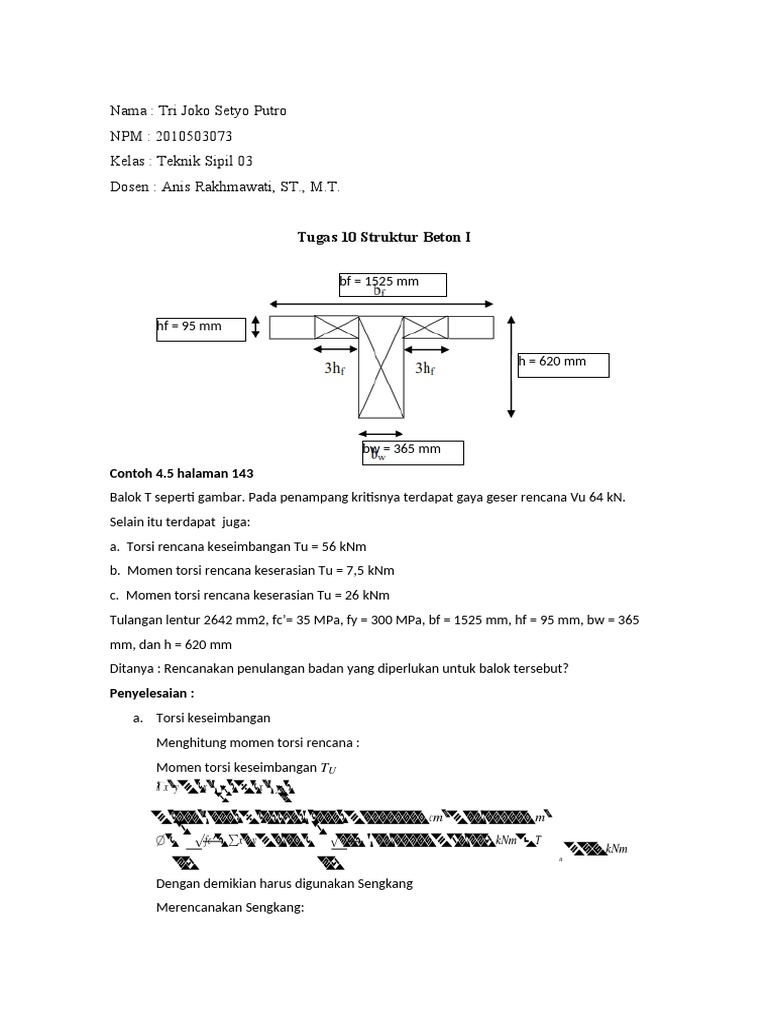 Tri Joko Setyo Putro - 2010503073 - TS03 - Tugas 10 Struktur Beton I-Dikonversi | PDF