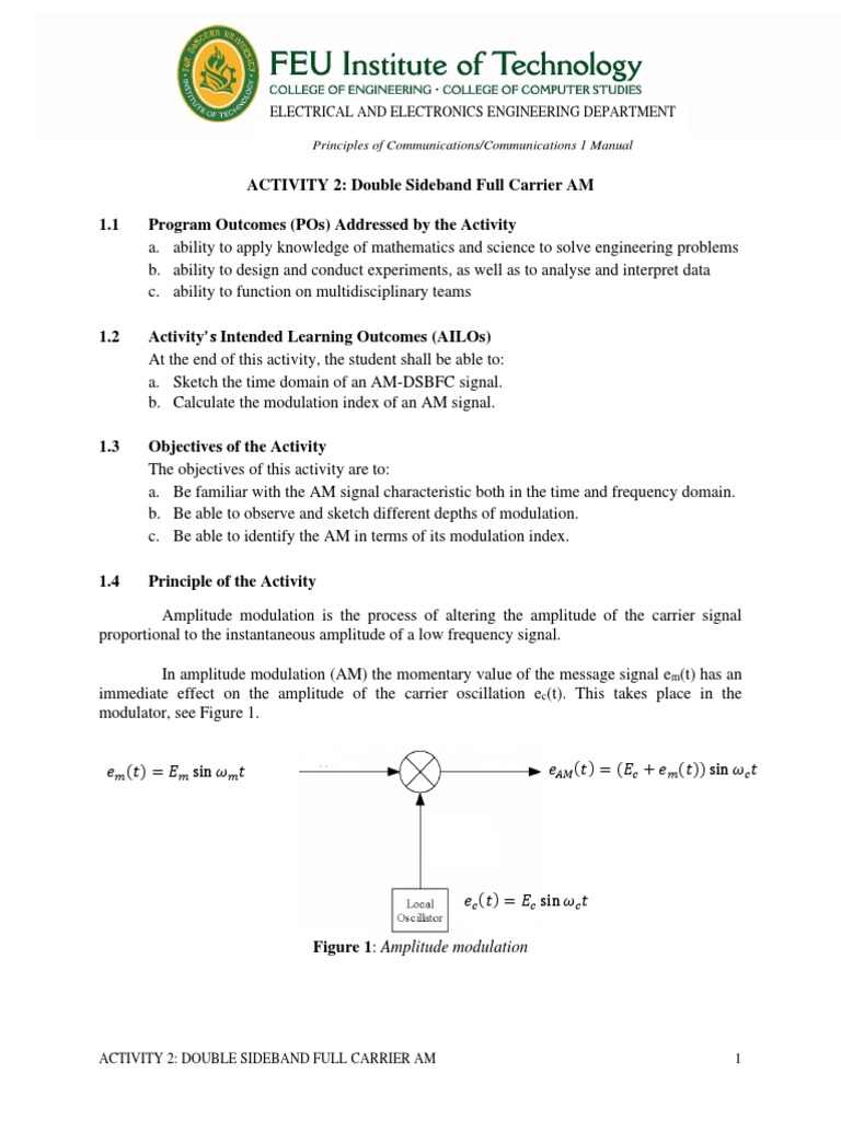 Lab Activity No. 2 - Double-Sideband Full Carrier AM | PDF | Modulation ...