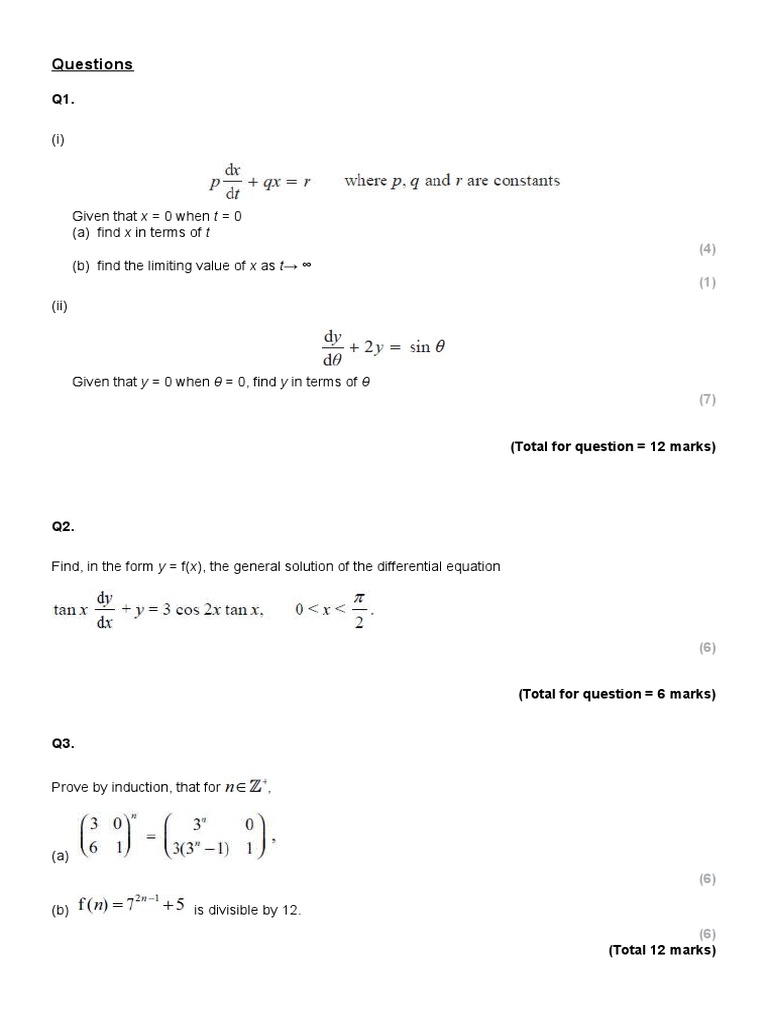 7) A Level Further Maths First Order Differential Equations QP | Download Free PDF | Equations ...