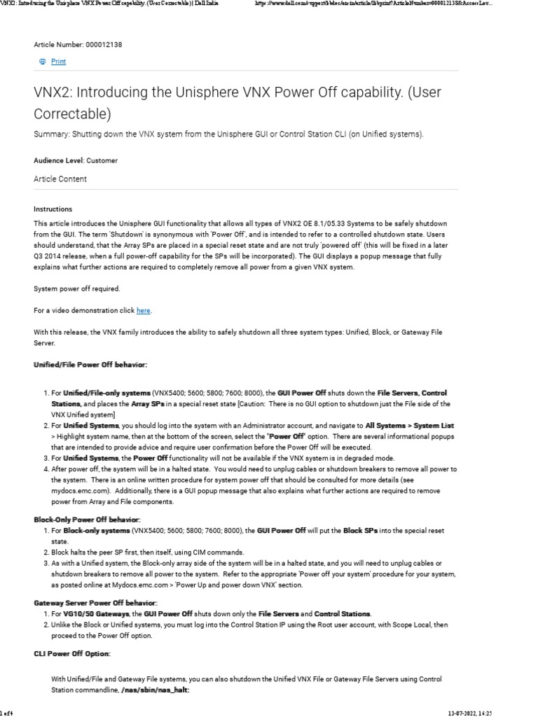 VNX2 Introducing The Unisphere VNX Power Off Capability. (User ...