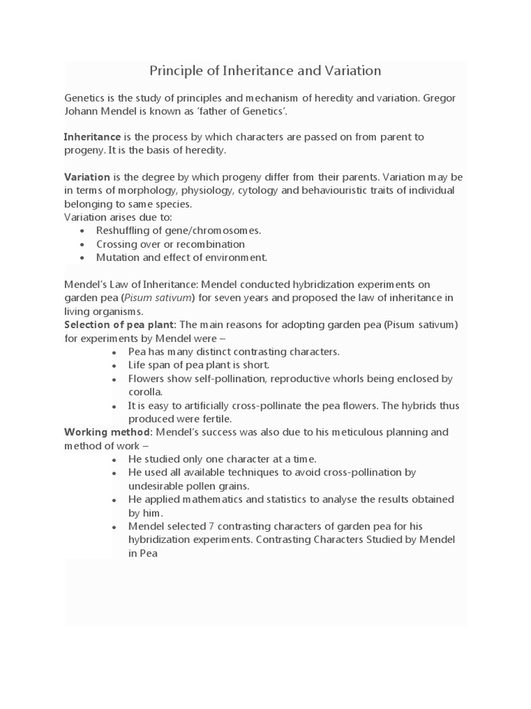 Mendel's Groundbreaking Experiments on Inheritance and Variation in Pea Plants | PDF | Dominance ...