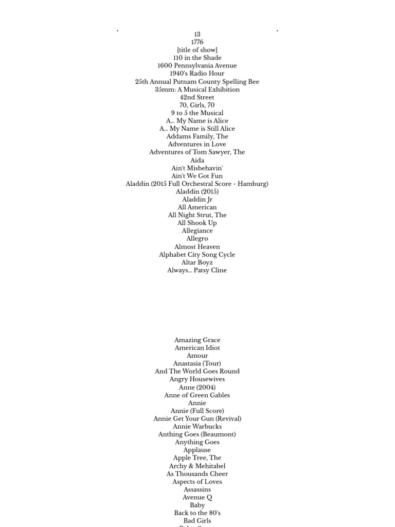 Musicals List | PDF | Musical Theatre | Annie (Musical)