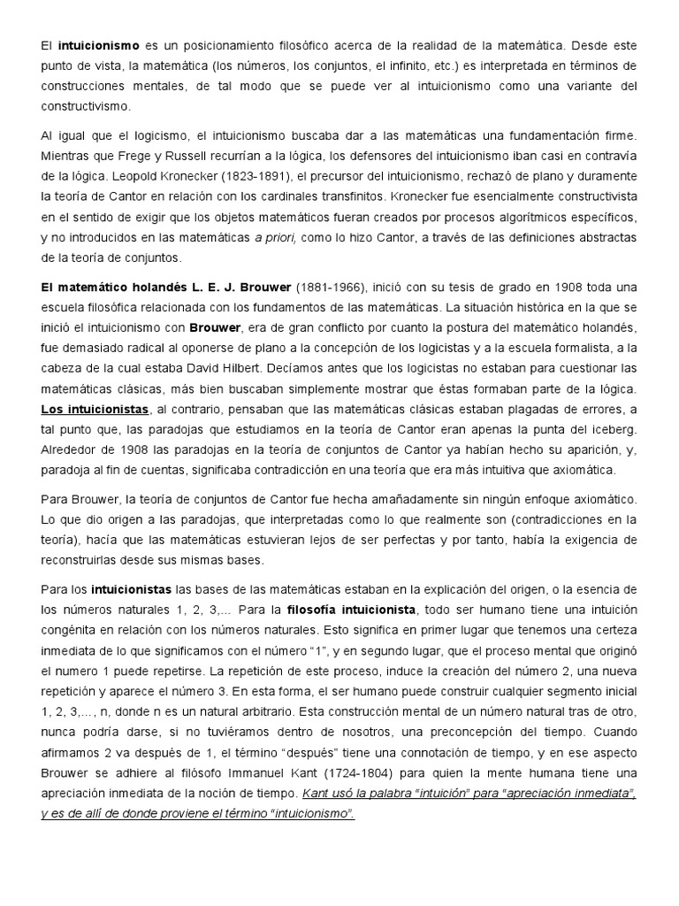 El Intuicionismo | PDF | Matemáticas | Lógica