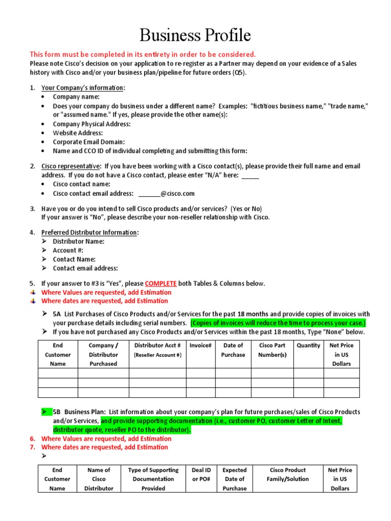 Cisco Partner Business Profile Form | PDF | Cisco Systems | Economies