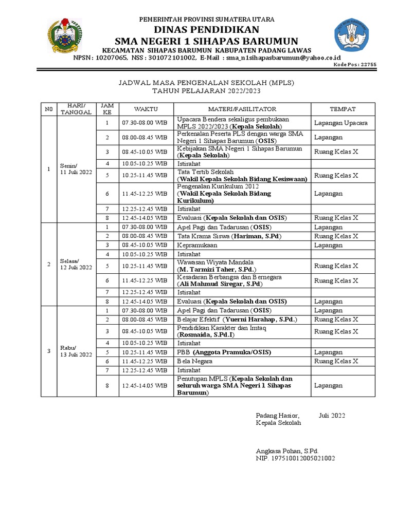 Jadwal MPLS 2022-2023 | PDF