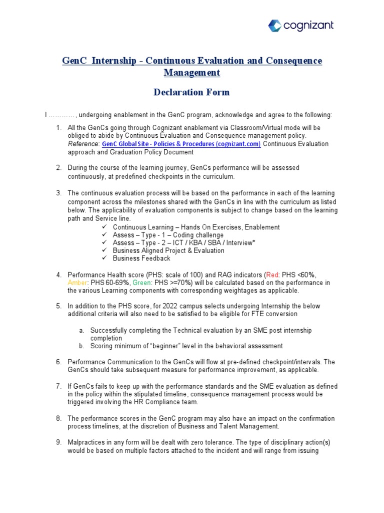 Intern Continuous Evaluation and Consequence Management Declaration ...