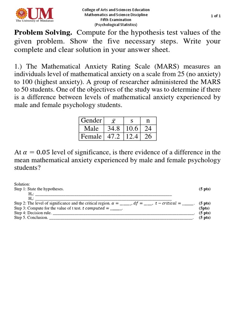 PSY112 - 5th Exam - Problem Solving Questionnaire | PDF | Psychology ...