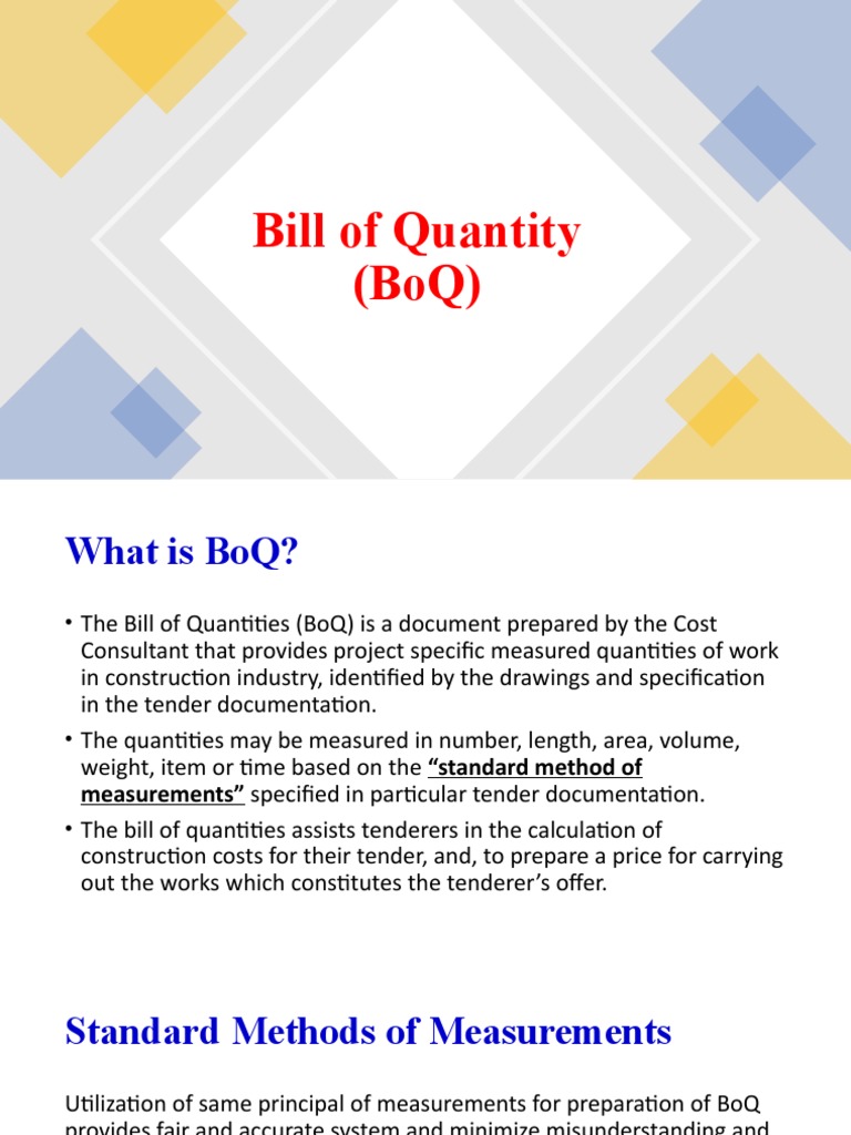Presentation On BoQ | PDF | Measurement | Employment