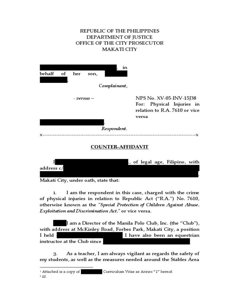 Counter Affidavit | PDF | Burden Of Proof (Law) | Child Abuse
