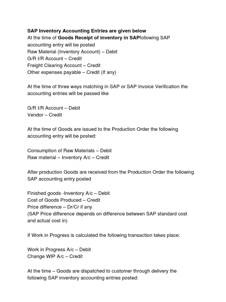 SAP Inventory Accounting Entries | PDF